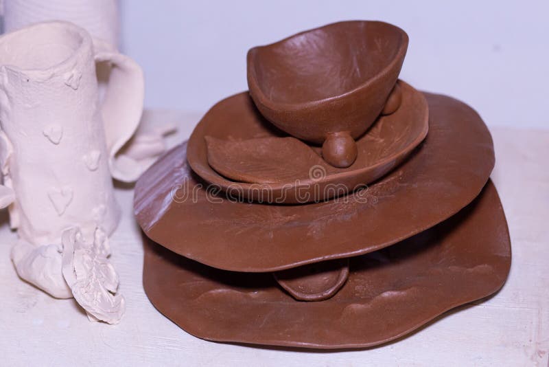 Original Brown Clay Plates in the Workshop Stock Photo - Image of retro ...