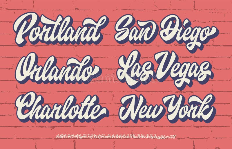 Original Brush Script Font with City Logos Stock Vector - Illustration ...
