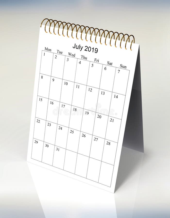 The Original Calendar for July, 2019. the Beginning of Week â€“ Monday ...