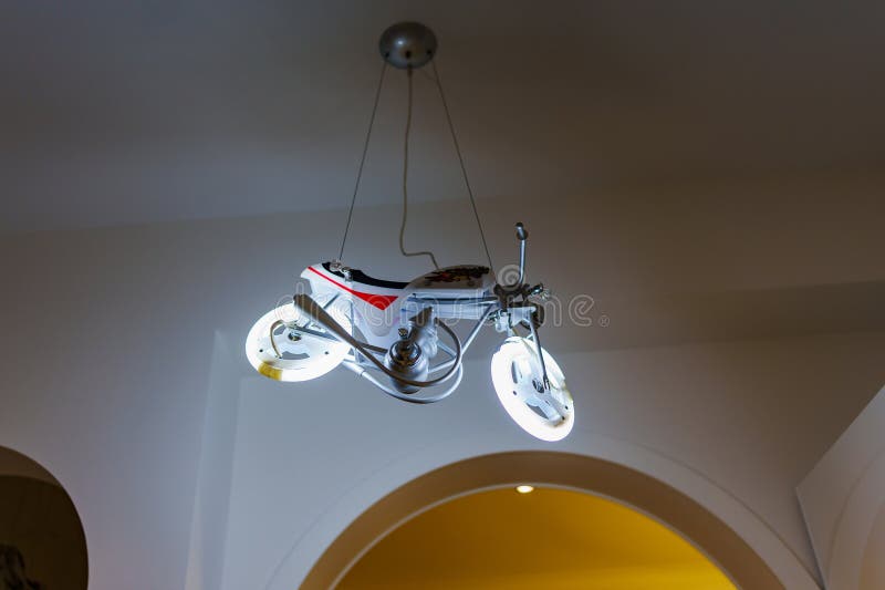 Original Ceiling Lamp in the Form of a Motorcycle. Stock Image - Image ...