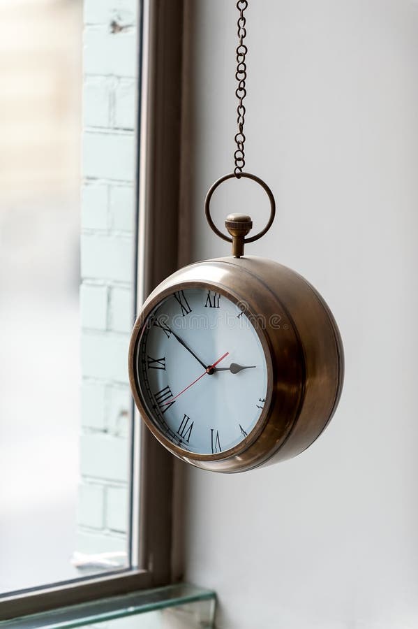 Original Clock with Metal Case Hanging on Chain Stock Photo - Image of ...