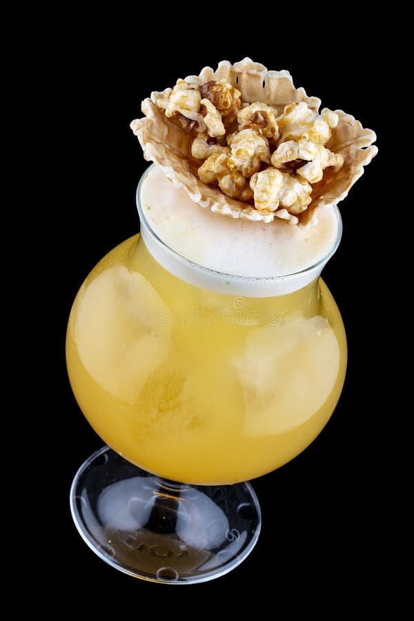 Original Cocktail with Orange and Popcorn on a Dark Background Stock ...