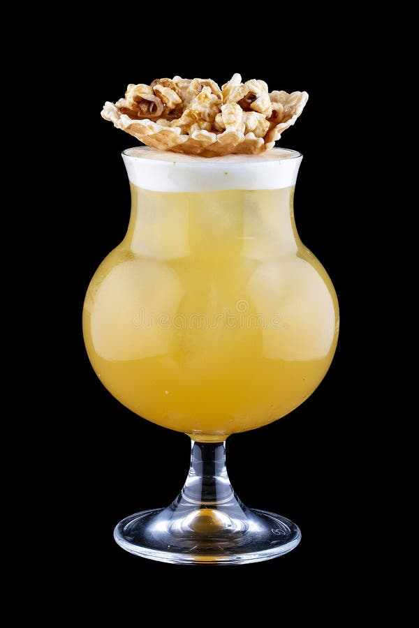 Original Cocktail with Orange and Popcorn on a Dark Background Stock ...