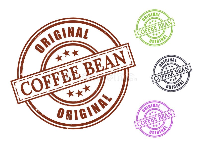 Original Coffee Bean Certified Stamp Set, Grunge Vector Labels for ...