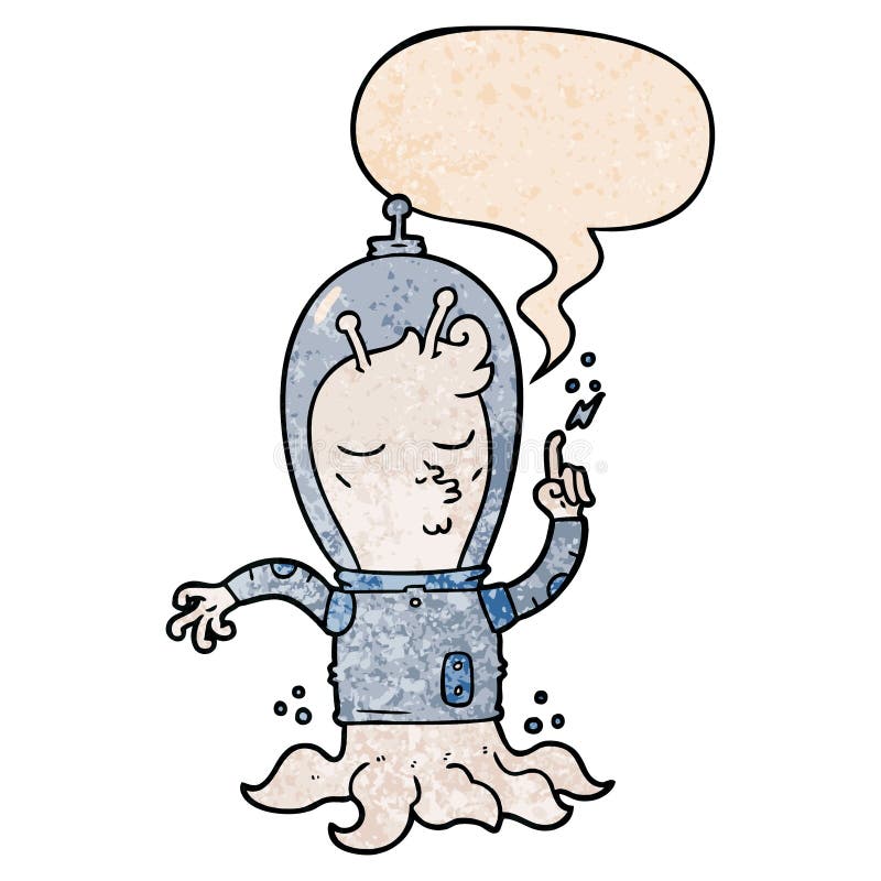 A Creative Cartoon Alien and Speech Bubble in Retro Texture Style Stock ...
