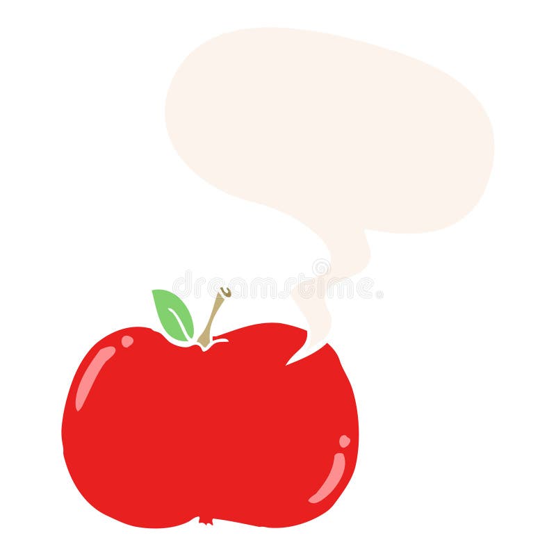 A Creative Cartoon Apple and Speech Bubble in Retro Style Stock Vector ...