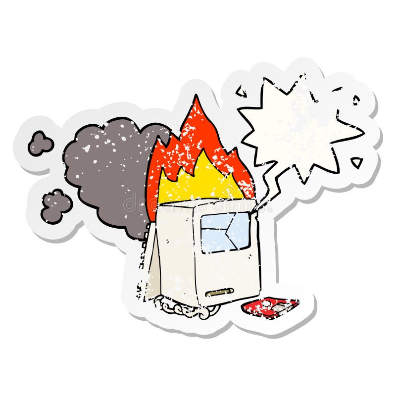 A Creative Cartoon Broken Computer and Speech Bubble Distressed Sticker ...