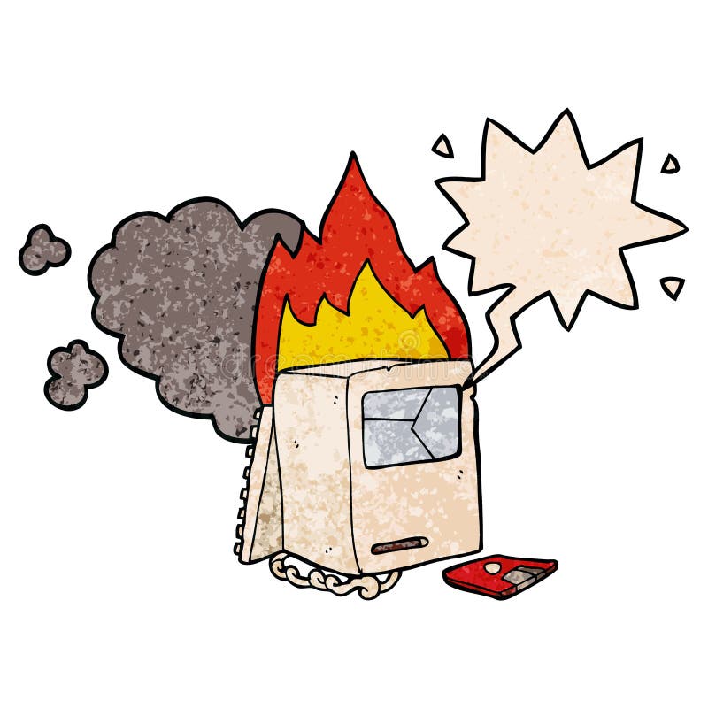 A Creative Cartoon Broken Computer and Speech Bubble in Retro Texture ...