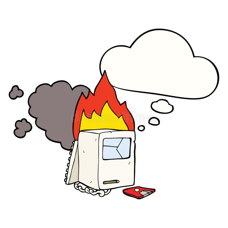 A Creative Cartoon Broken Computer and Thought Bubble Stock Vector ...