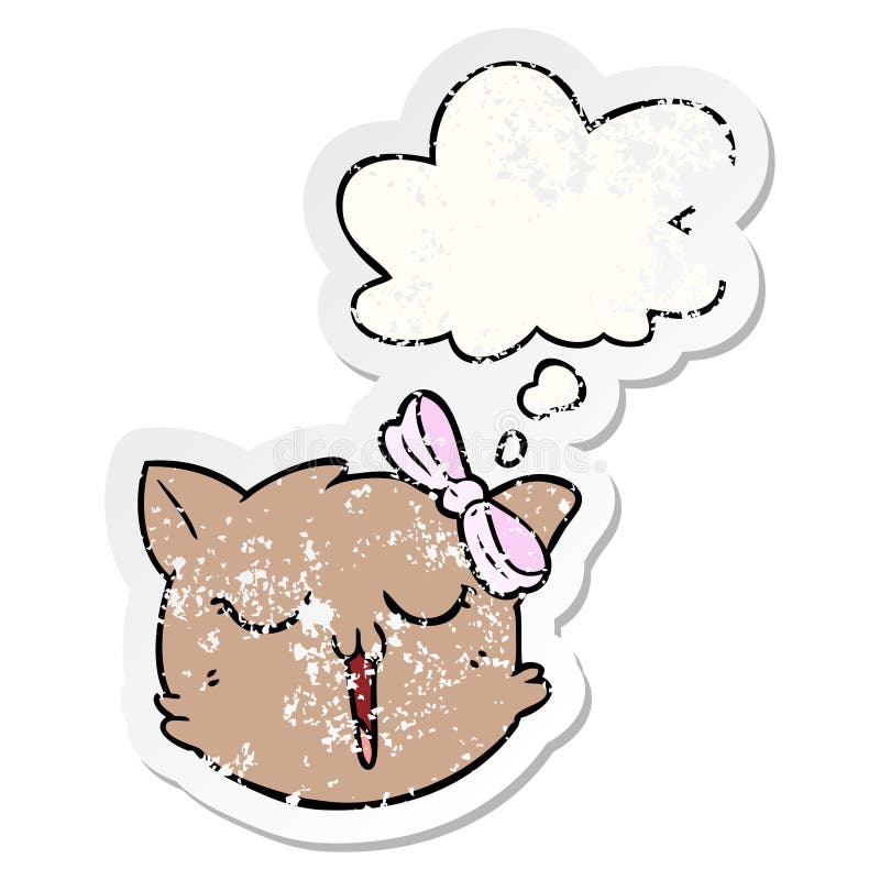 A Creative Cartoon Cat Face and Thought Bubble As a Distressed Worn ...