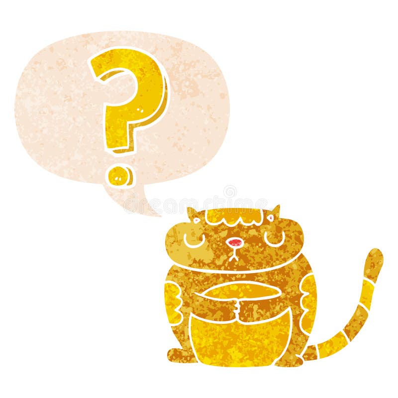 A Creative Cartoon Cat With Question Mark And Speech Bubble In Retro ...