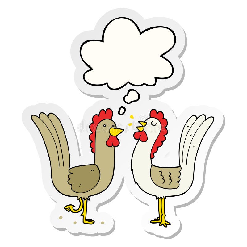 A Creative Cartoon Chickens and Thought Bubble As a Printed Sticker ...