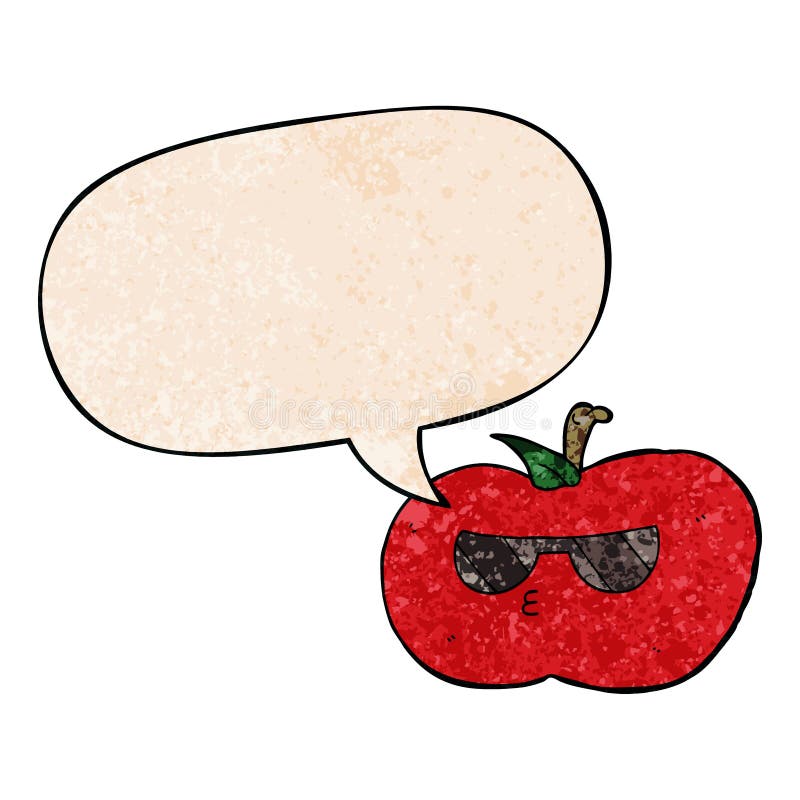 A Creative Cartoon Cool Apple and Speech Bubble in Retro Texture Style ...