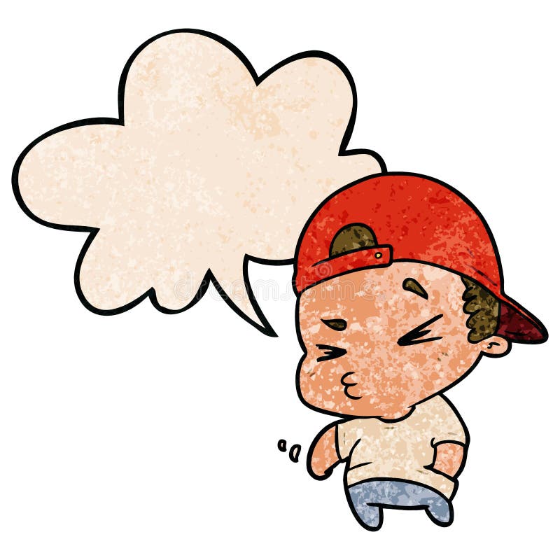 A Creative Cartoon Cool Kid and Speech Bubble in Retro Texture Style ...