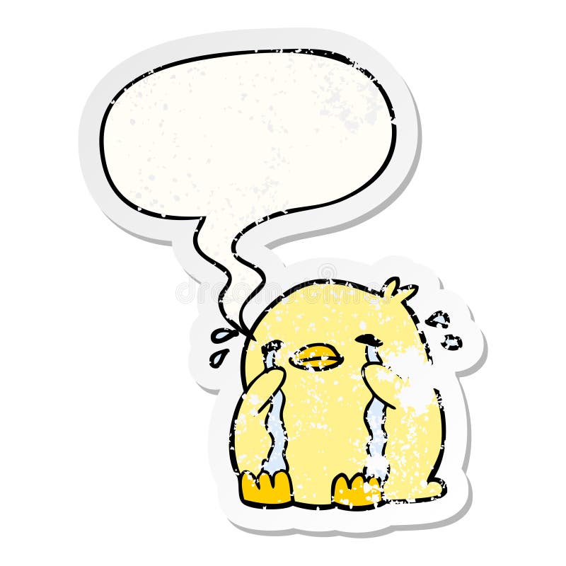 A Creative Cartoon Crying Bird and Speech Bubble Distressed Sticker ...