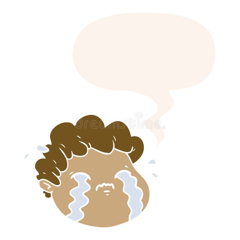 A Creative Cartoon Crying Boy and Speech Bubble in Retro Style Stock ...