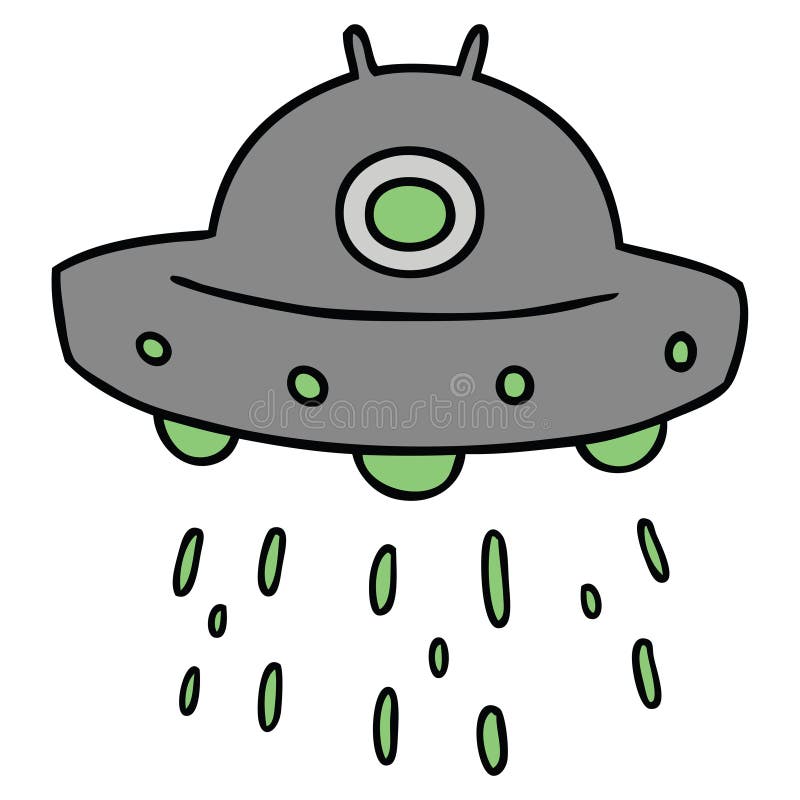 Cartoon Alien Ship Scifi Science Fiction Spaceship Free Hand Drawn ...