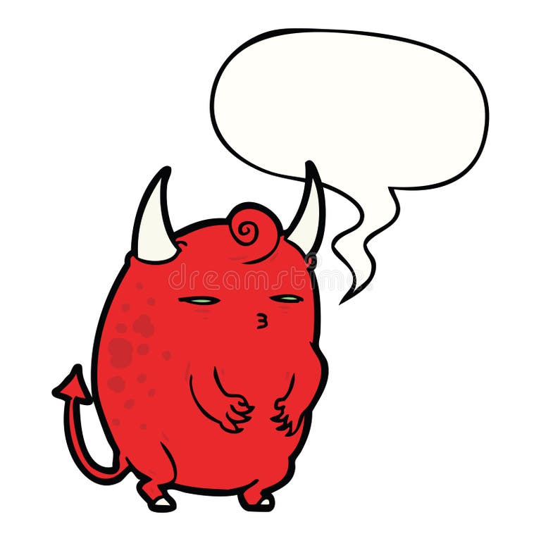 A Creative Cartoon Fat Little Halloween Devil and Speech Bubble Stock ...