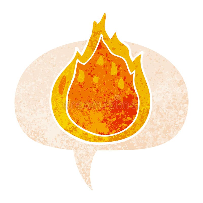 A Creative Cartoon Fire and Speech Bubble in Retro Textured Style Stock ...