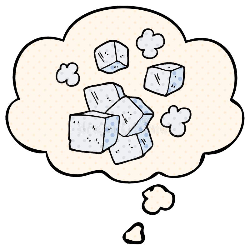 A Creative Cartoon Ice Cubes and Thought Bubble in Comic Book Style ...