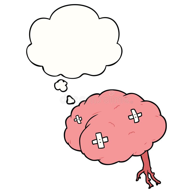 A Creative Cartoon Injured Brain and Thought Bubble Stock Vector ...