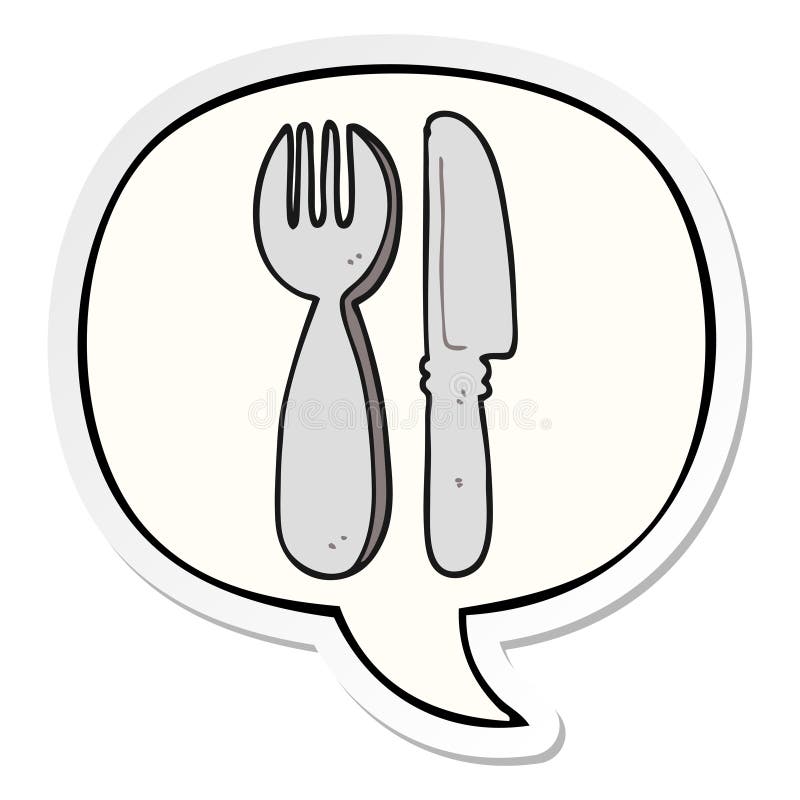 A Creative Cartoon Knife and Fork and Speech Bubble Sticker Stock ...