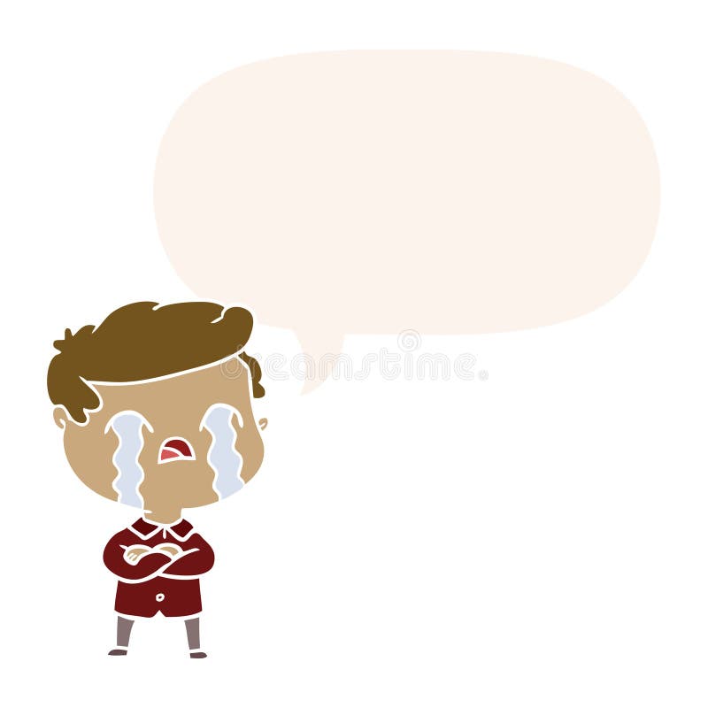 A Creative Cartoon Man Crying and Speech Bubble in Retro Style Stock ...