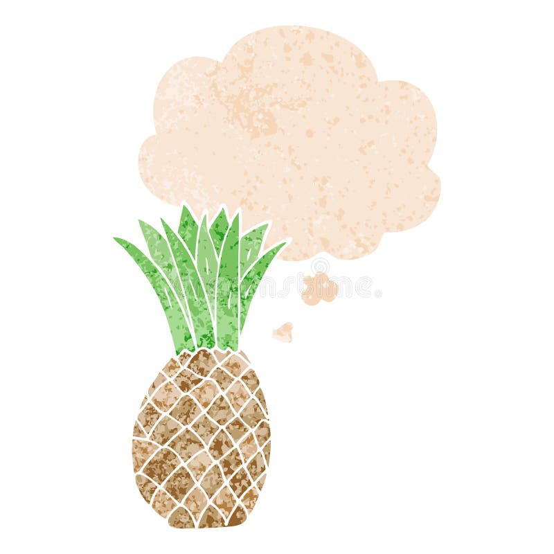 A Creative Cartoon Pineapple and Thought Bubble in Retro Textured Style ...