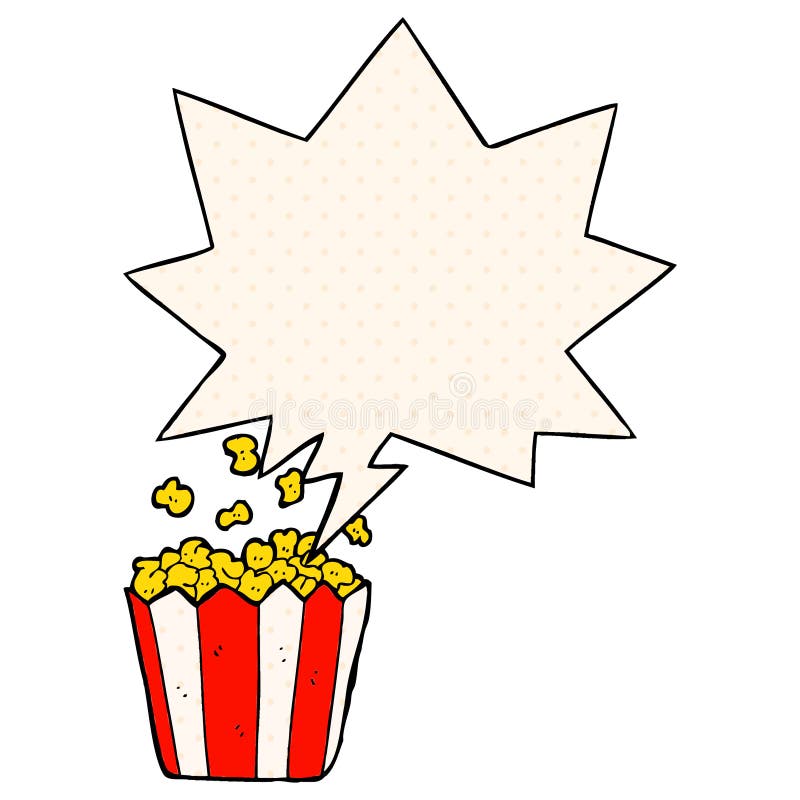 A Creative Cartoon Popcorn and Speech Bubble in Comic Book Style Stock ...