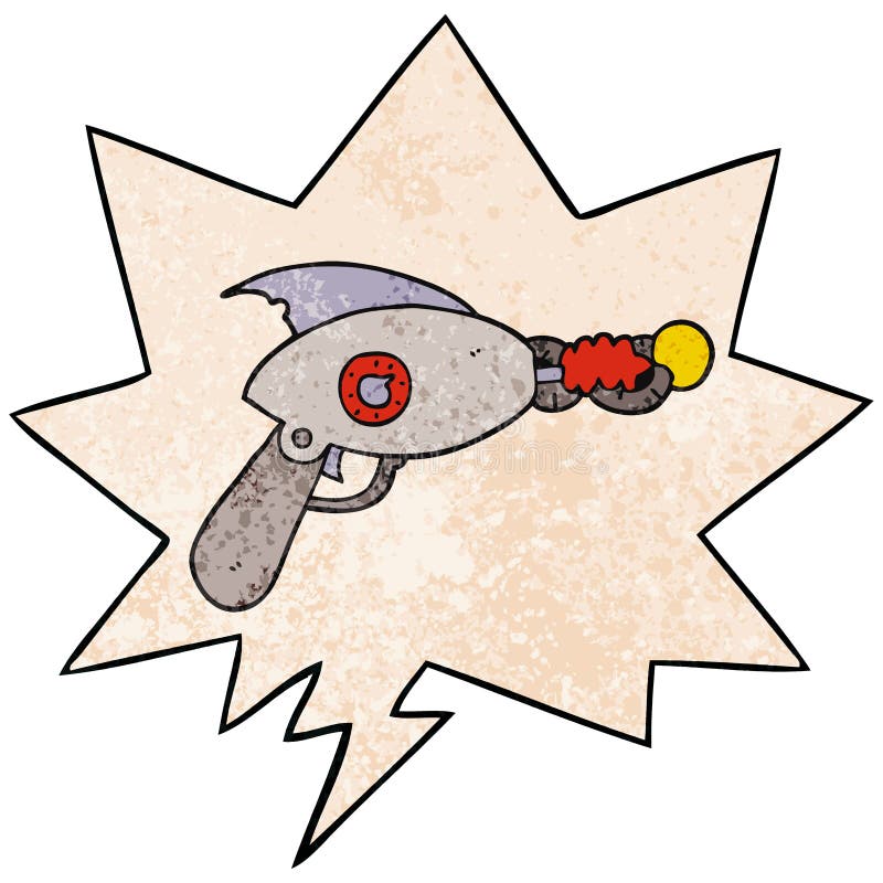 A Creative Cartoon Ray Gun and Speech Bubble in Retro Texture Style ...