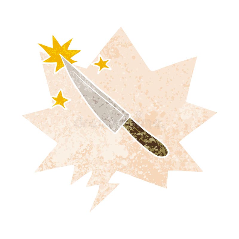 A Creative Cartoon Sharp Kitchen Knife and Speech Bubble in Retro ...