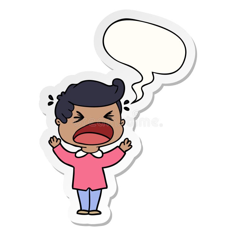 A Creative Cartoon Shouting Man and Speech Bubble Sticker Stock Vector ...