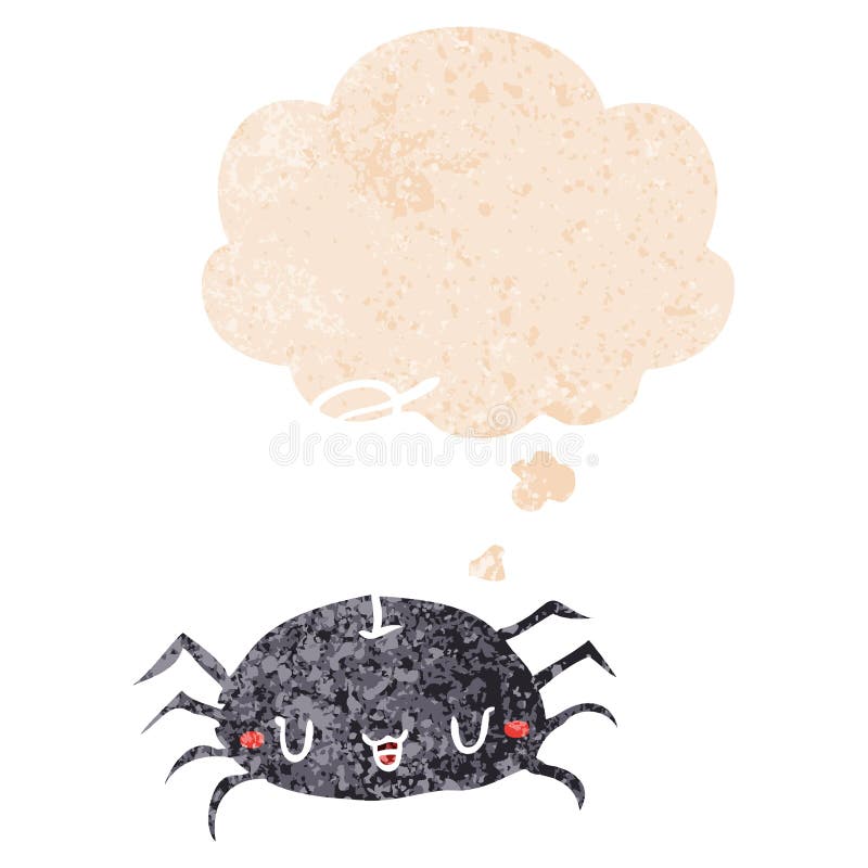 A Creative Cartoon Spider and Thought Bubble in Retro Textured Style ...