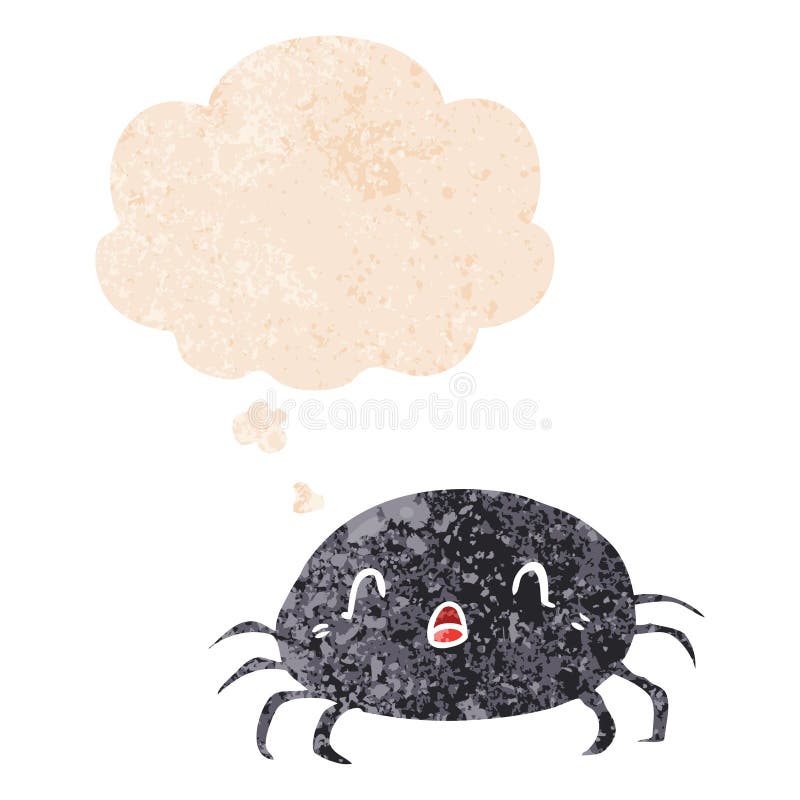 A Creative Cartoon Spider and Thought Bubble in Retro Textured Style ...