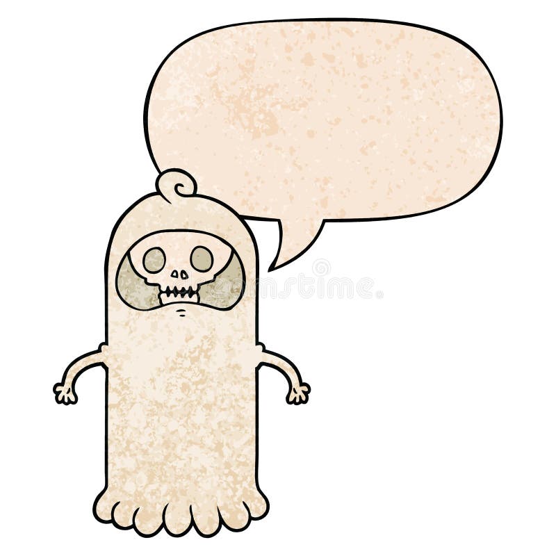 A Creative Cartoon Spooky Skull Ghost and Speech Bubble in Retro ...