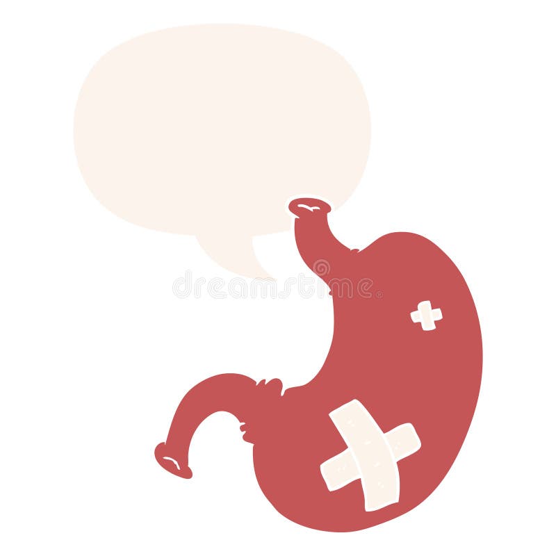 A Creative Cartoon Stomach and Speech Bubble in Retro Style Stock ...