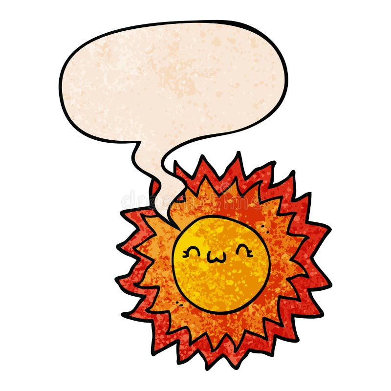A Creative Cartoon Sun and Speech Bubble in Retro Texture Style Stock ...