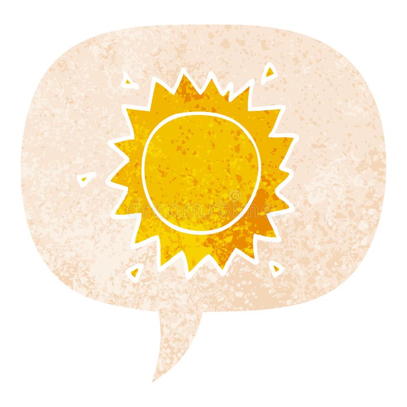 A Creative Cartoon Sun and Speech Bubble in Retro Textured Style Stock ...