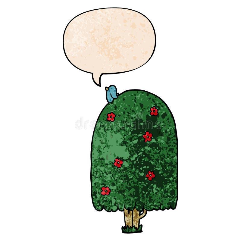 A Creative Cartoon Tall Tree and Speech Bubble in Retro Texture Style ...