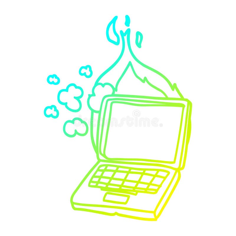 A Creative Cold Gradient Line Drawing Cartoon Broken Laptop Computer ...
