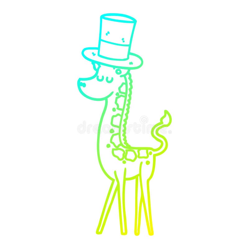 A Creative Cold Gradient Line Drawing Cartoon Giraffe in Top Hat Stock ...