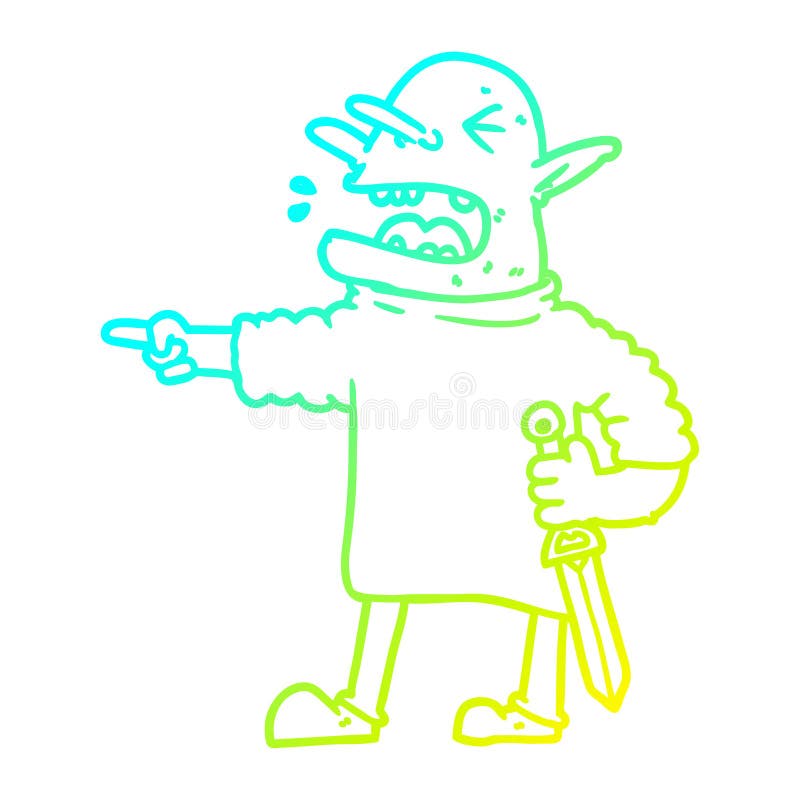 A Creative Cold Gradient Line Drawing Cartoon Goblin with Knife Stock ...