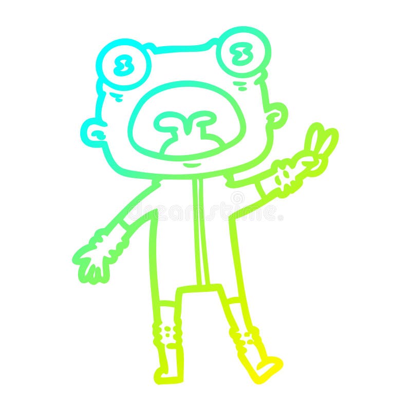 A Creative Cold Gradient Line Drawing Cartoon Weird Alien Waving Stock ...