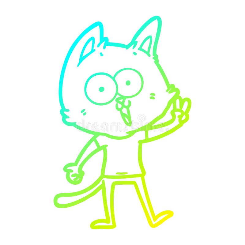 A Creative Cold Gradient Line Drawing Funny Cartoon Cat Giving Peace ...