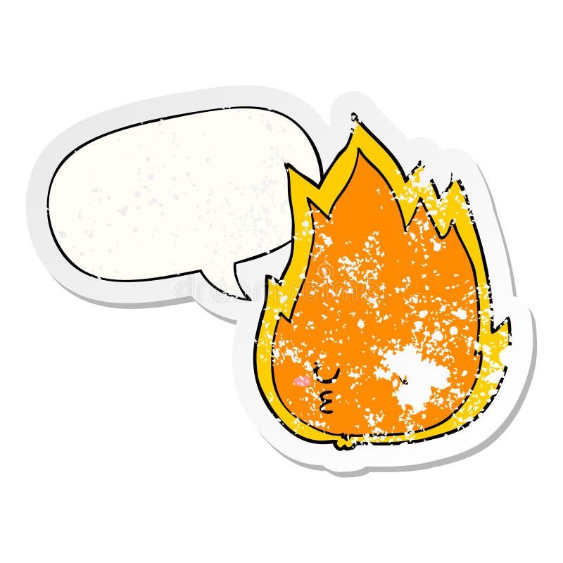 A Creative Cute Cartoon Fire and Speech Bubble Distressed Sticker Stock ...