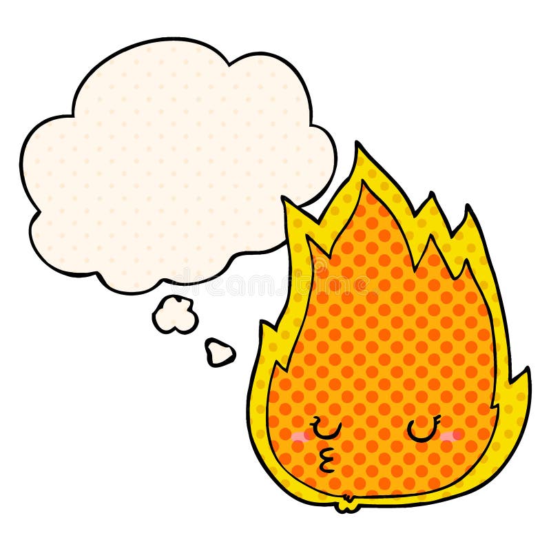 A Creative Cute Cartoon Fire and Thought Bubble in Comic Book Style ...
