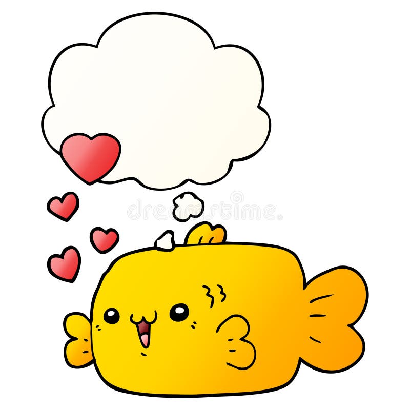 A Creative Cute Cartoon Fish with Love Hearts and Thought Bubble in ...
