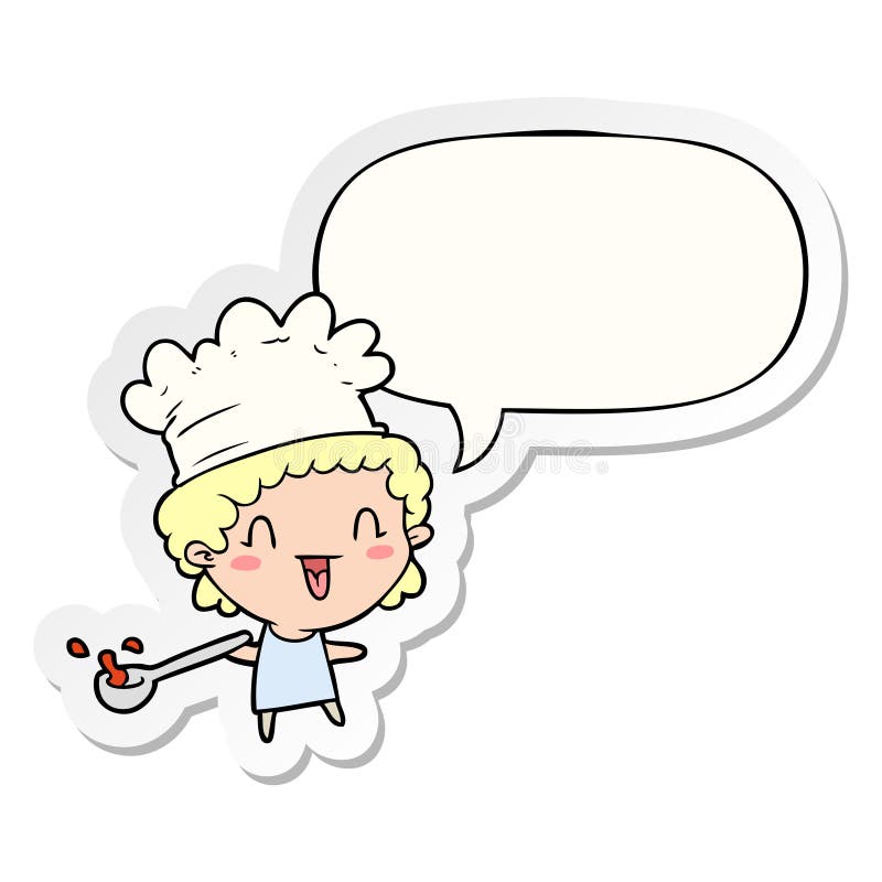 A Creative Cute Cartoon Happy Chef and Speech Bubble Sticker Stock ...