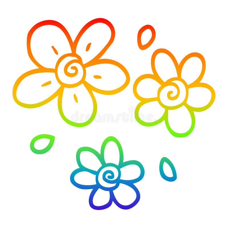 A Creative Rainbow Gradient Line Drawing Cartoon Decorative Flowers ...