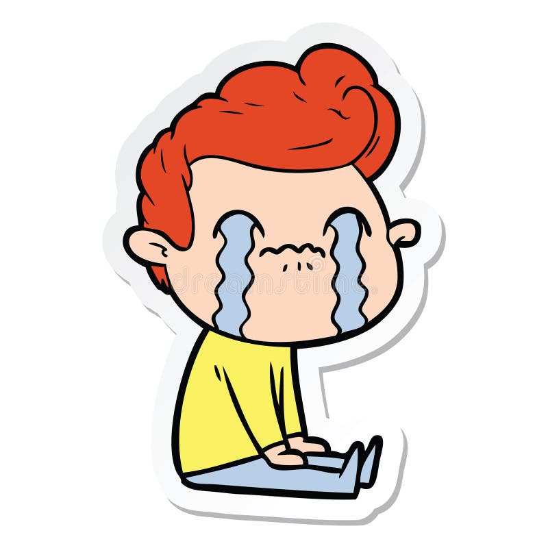 A Creative Sticker of a Cartoon Man Crying Stock Vector - Illustration ...